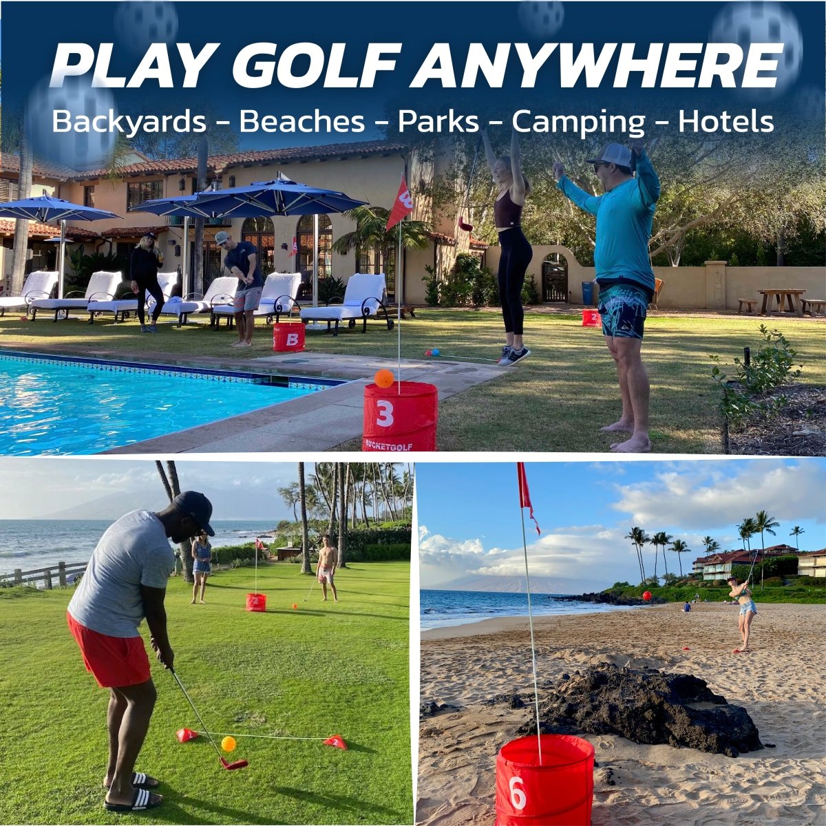 BucketGolf Game | 9 Hole Portable Backyard Yard Golf Game